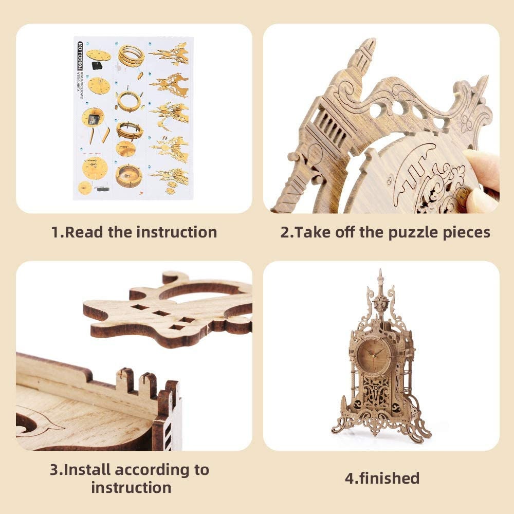 3D Wooden Puzzle Clock Model Kits for Adults Tower Desk Clock - Etsy
