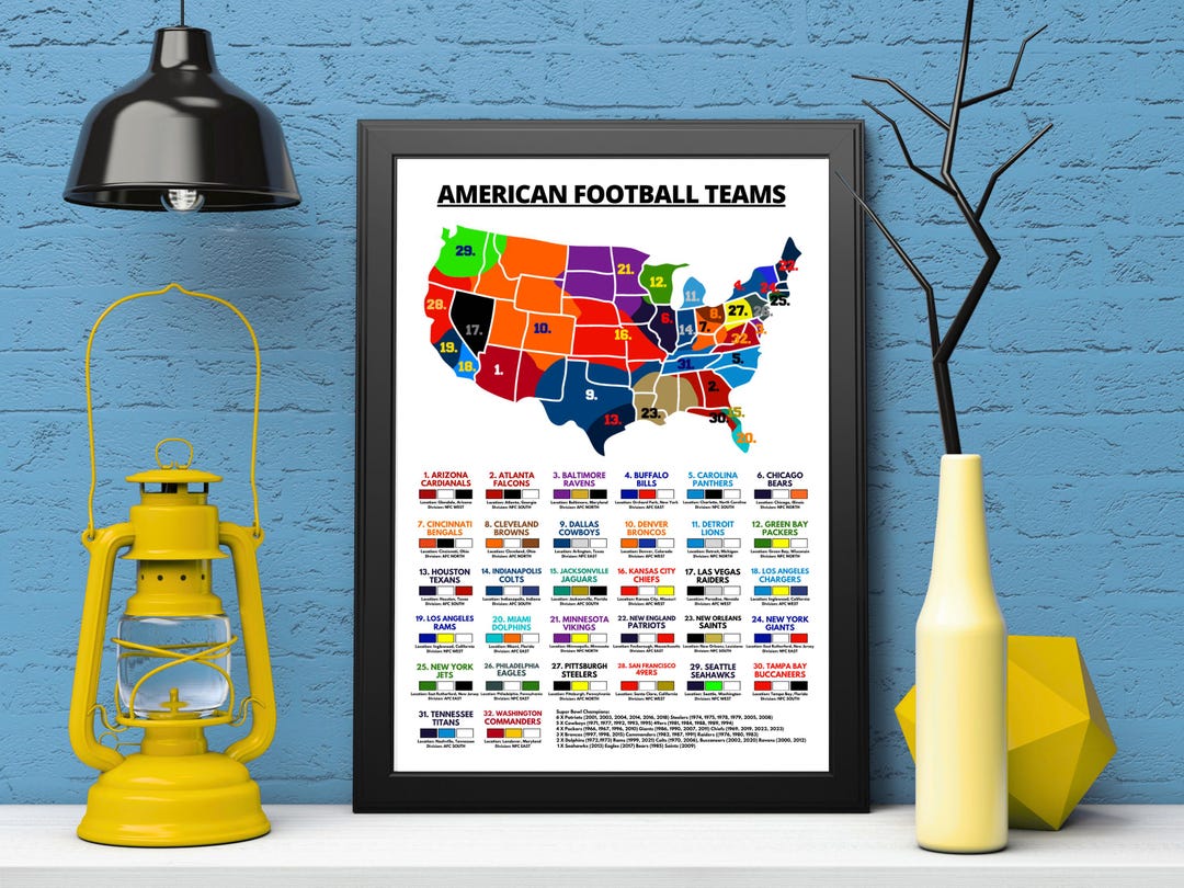 NFL Teams Map Art Print A4 or A3: American Football Team Information - Etsy