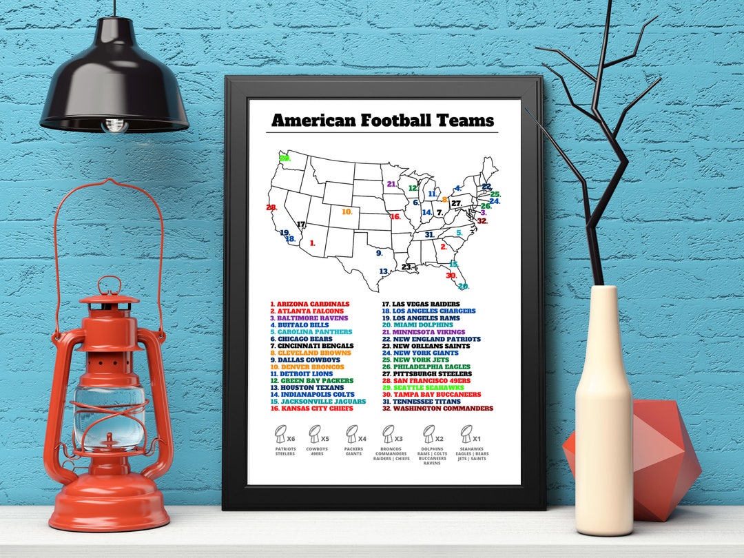 NFL American Football Teams Map Poster Art Print Dad - Etsy