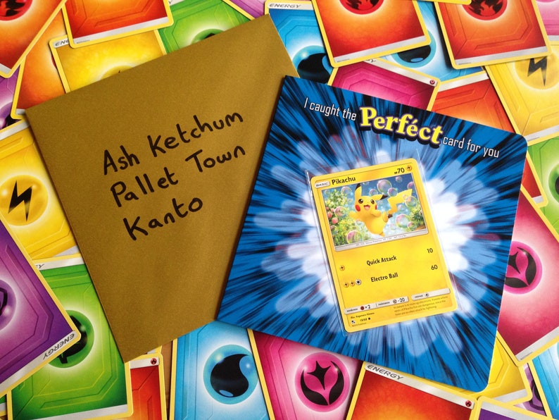 PIKACHU Pokemon Greetings Card with Pokemon TCG Card Ideal | Etsy