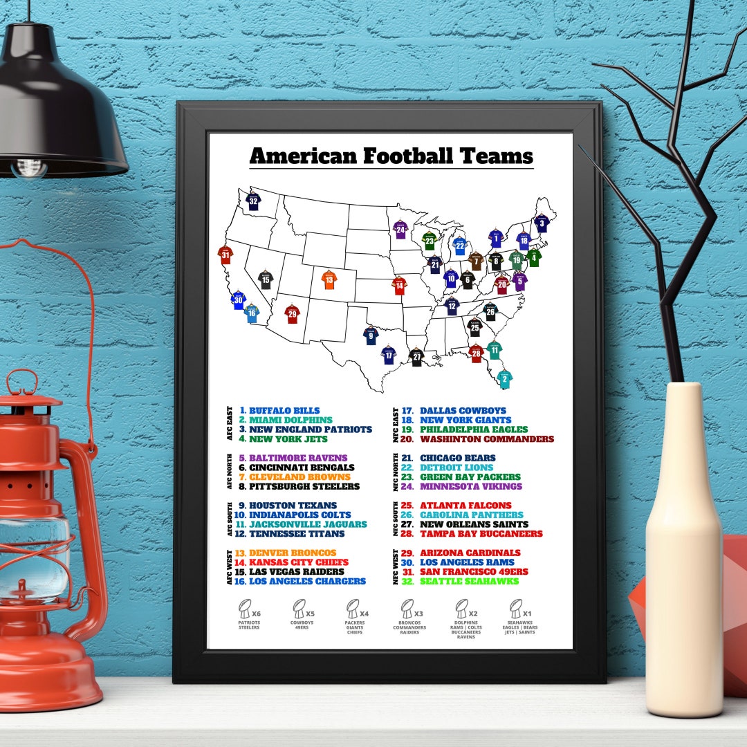 NFL Teams Map Art Print: American Football Conference - A3 Poster - Etsy