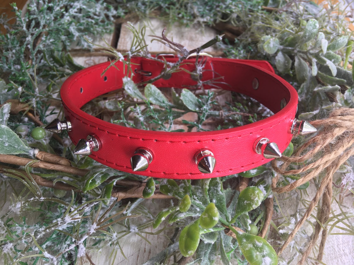 11.5 to 15.5 Inch Neck, Red Spike Dog Collar, Medium Dog or Large Puppy ...