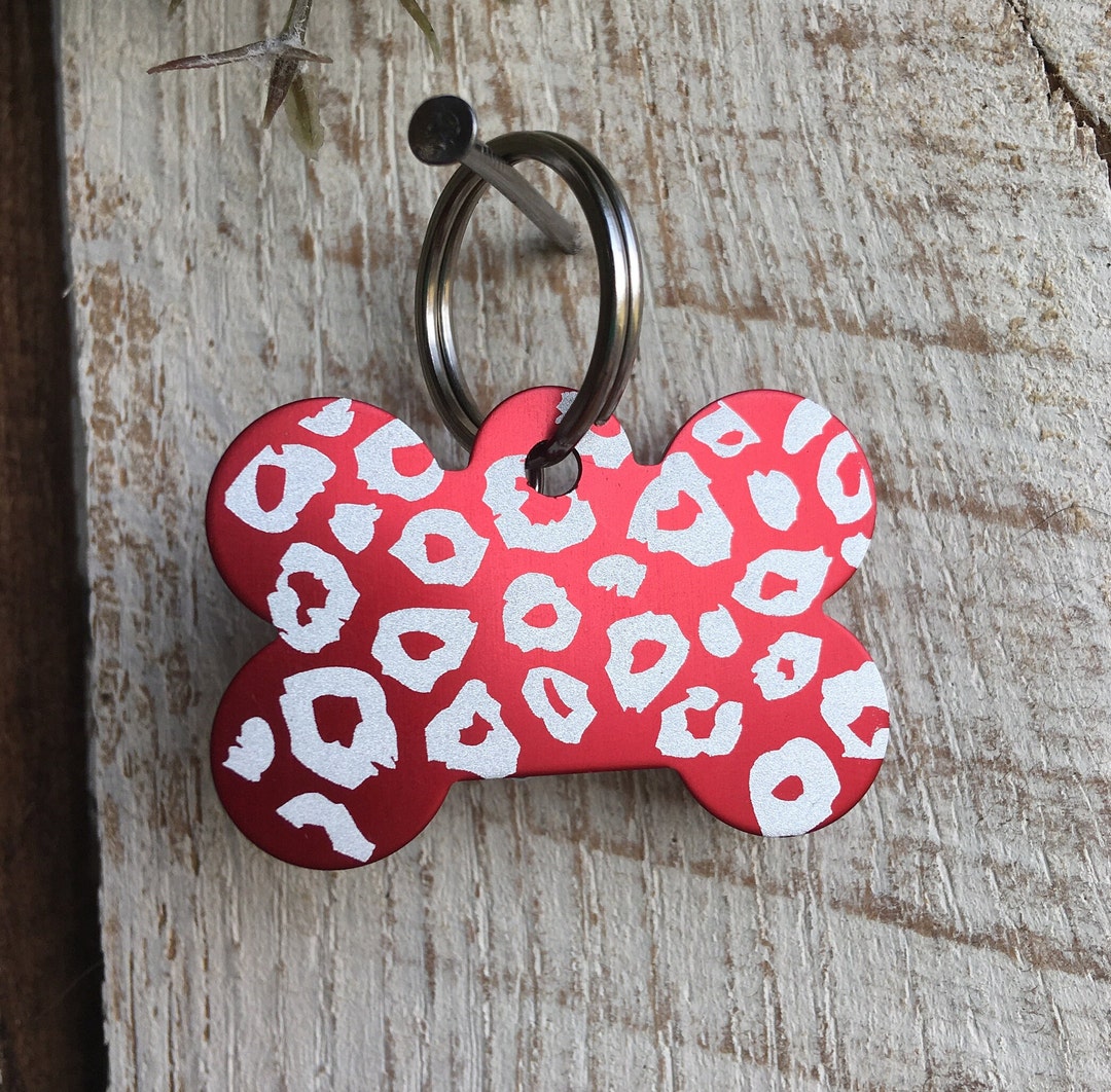 Red Bling Personalized Engraved Dog or Cat Tag. Pet ID Tags. Leopard ...