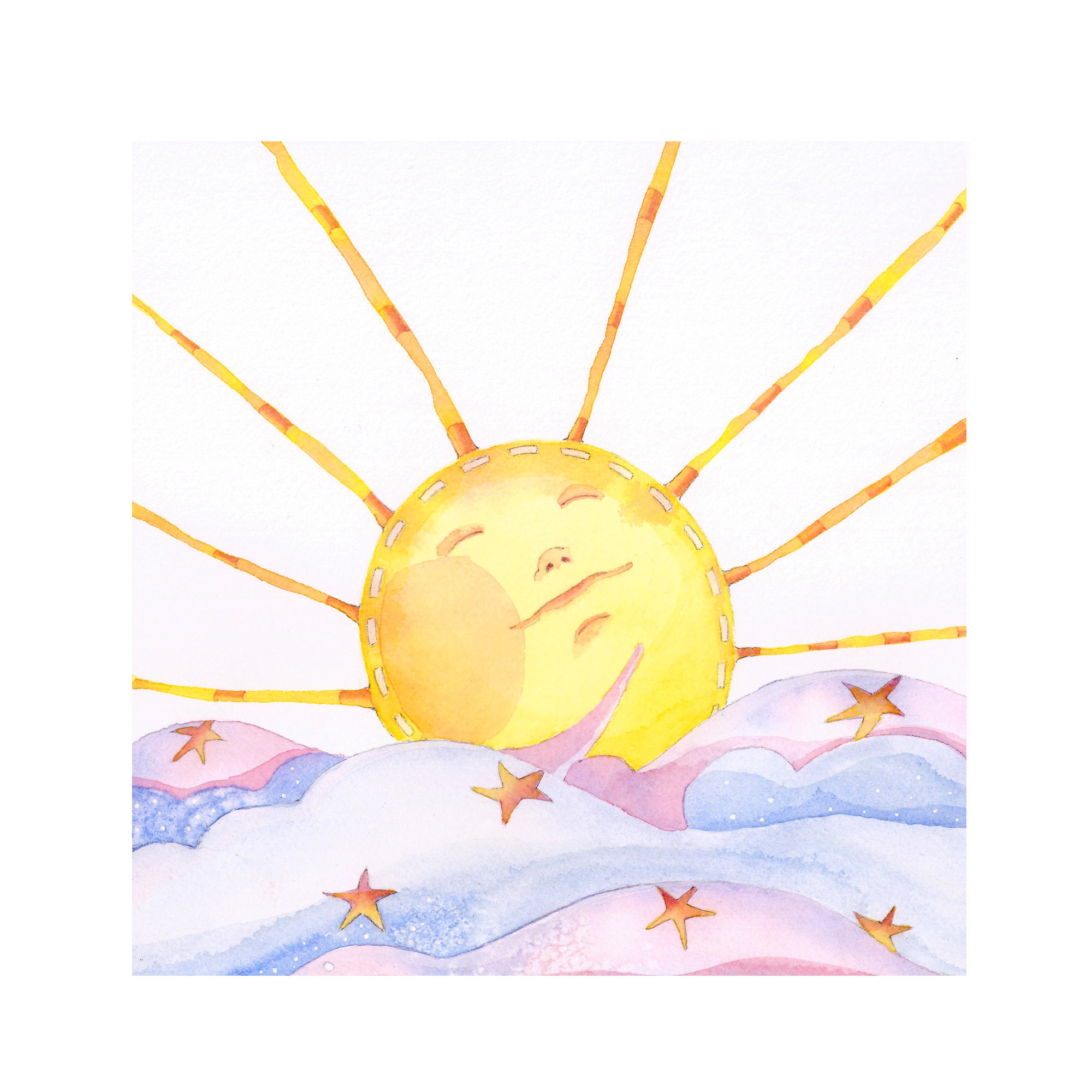 Rising Sun Art Print Illustration Watercolor Giclee Print | Etsy