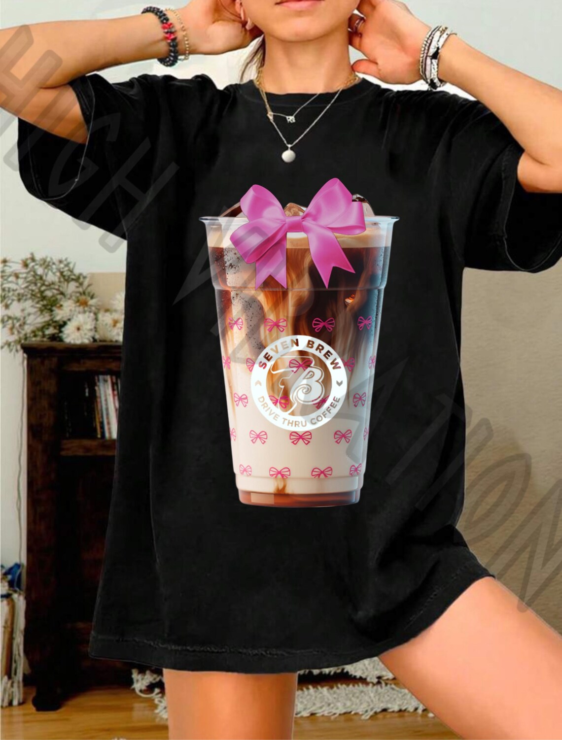 Seven Brew Coffee Cup PNG: Pink Bow DTF Transfer Design - Etsy