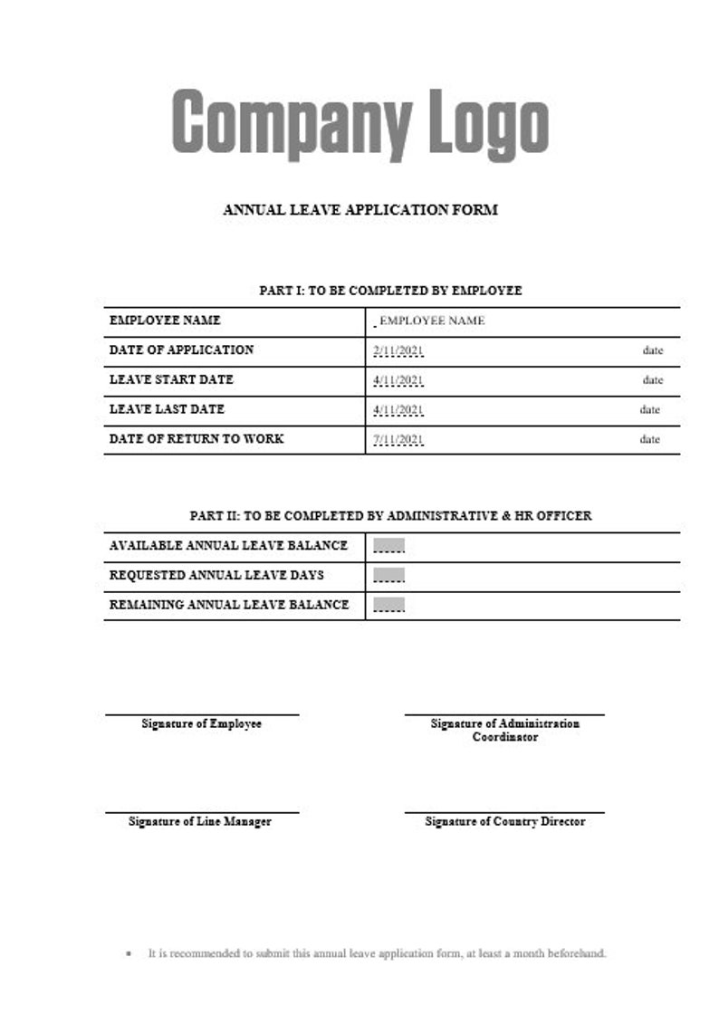 Professional Annual Leave Form - Etsy
