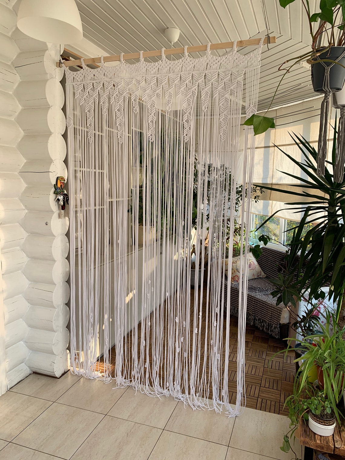 Macrame Beaded CurtainMacrame Curtain PanelsLarge Sheer | Etsy