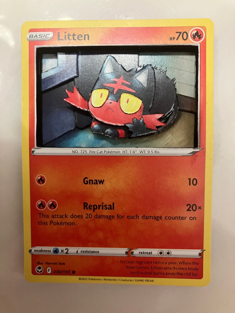 Custom Altered PKMN TCG Trading Cards 3D Pokemon Card Litten 030/195 ...