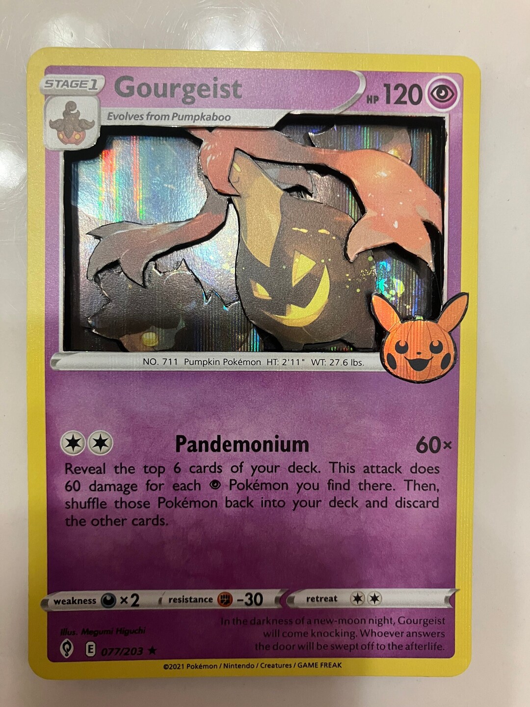 Custom Altered PKMN TCG Trading Cards 3D Pokemon Card Gourgeist 077/203 Holo Trick or Trade ...