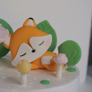 Sleeping Fox Fondant Cute Cake Topper With Mushrooms, Leaves, Bushes ...