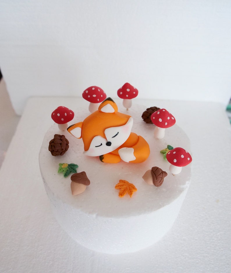 Fox Cake Topper, Fondant Sleeping Fox, With Pine Cones, Mushrooms, Fall ...