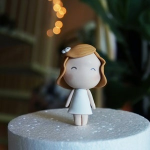 Fondant Girl Cake Topper, Minimalist Style Cake, Girl Birthday Party ...
