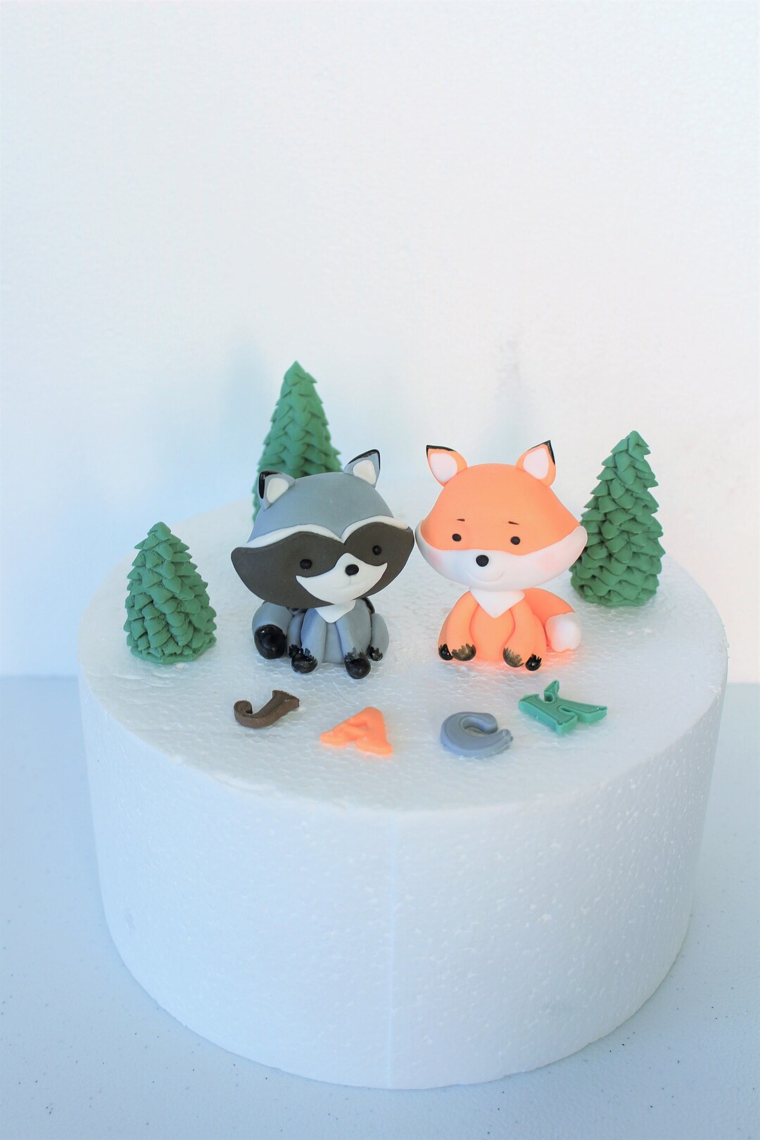 Fondant Fox and Raccoon Cake Toppers, 3D Figurine Edible Decoration ...
