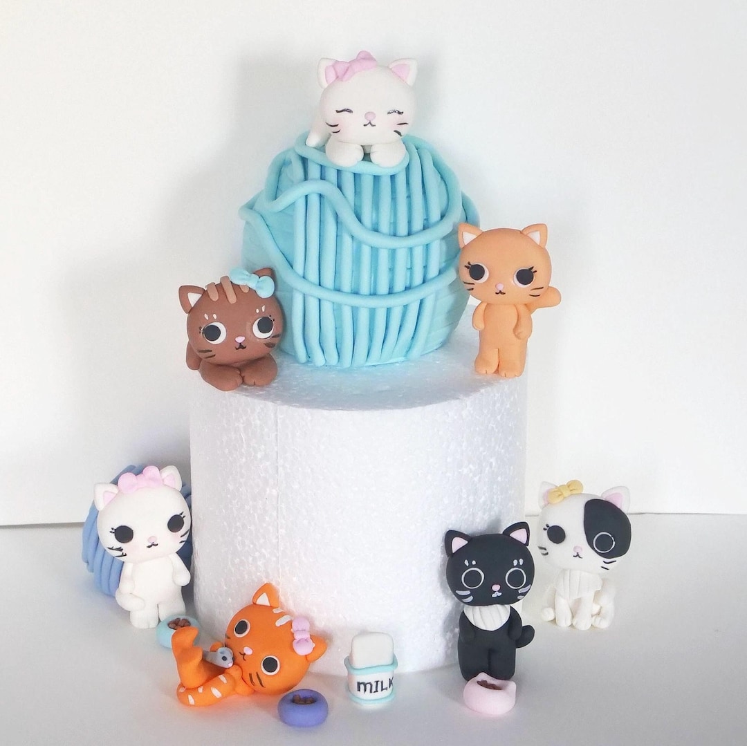 Cats Fondant Cake Topper, Kitty Cake Topper Set, Kitten Cake Topper ...