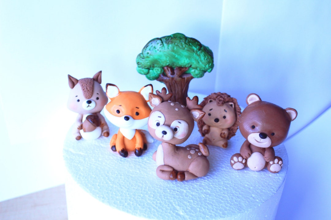 Woodland Animals Cake Topper, Fondant Deer, Fox, Bear, Squirrel ...