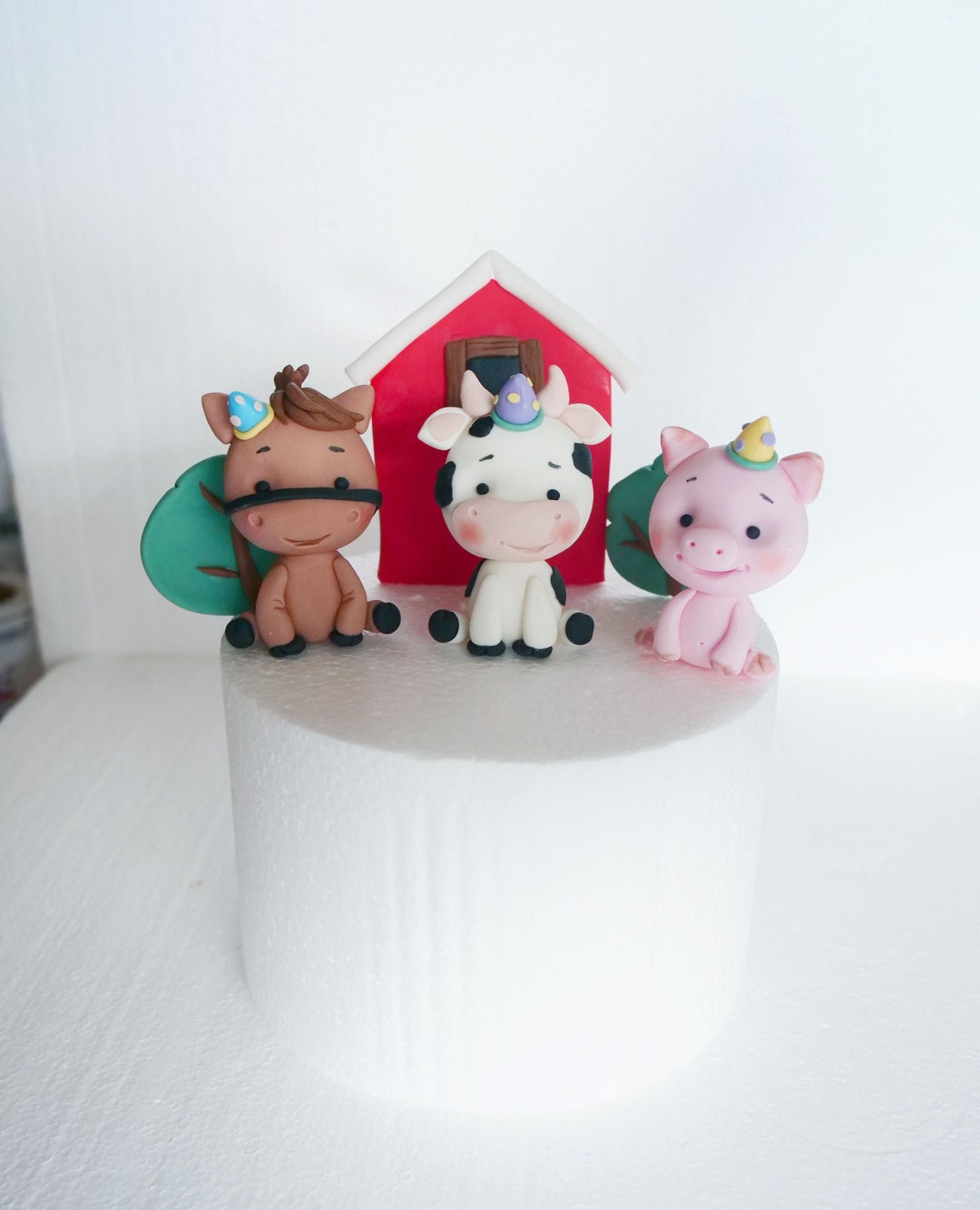 Farm Cake Topper With Party Hats, Baby Shower Fondant Cupcake Cow Horse ...
