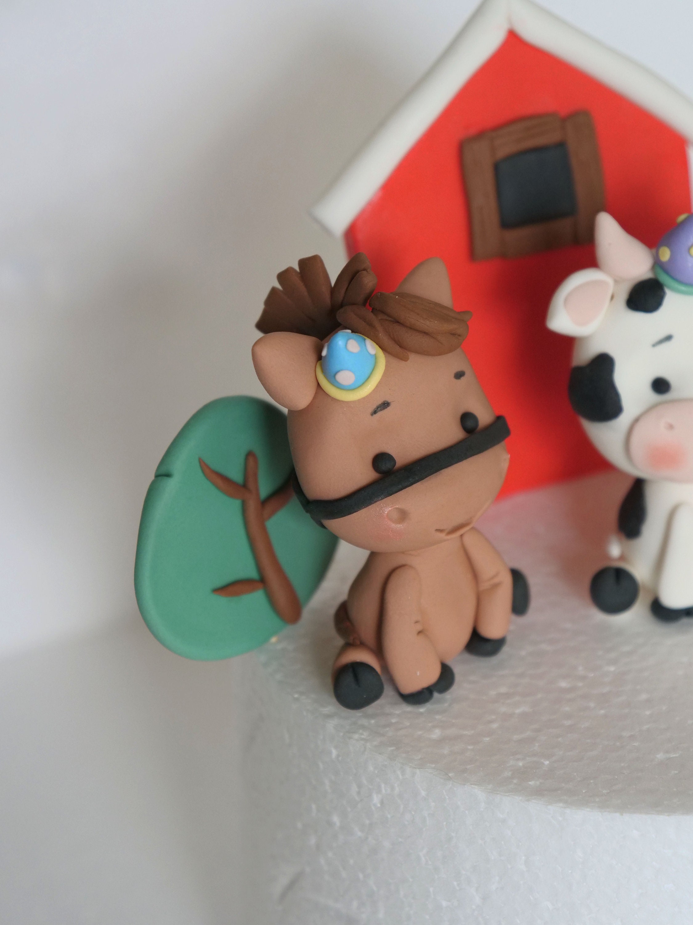 Farm Cake Topper With Party Hats, Baby Shower Fondant Cupcake Cow Horse ...