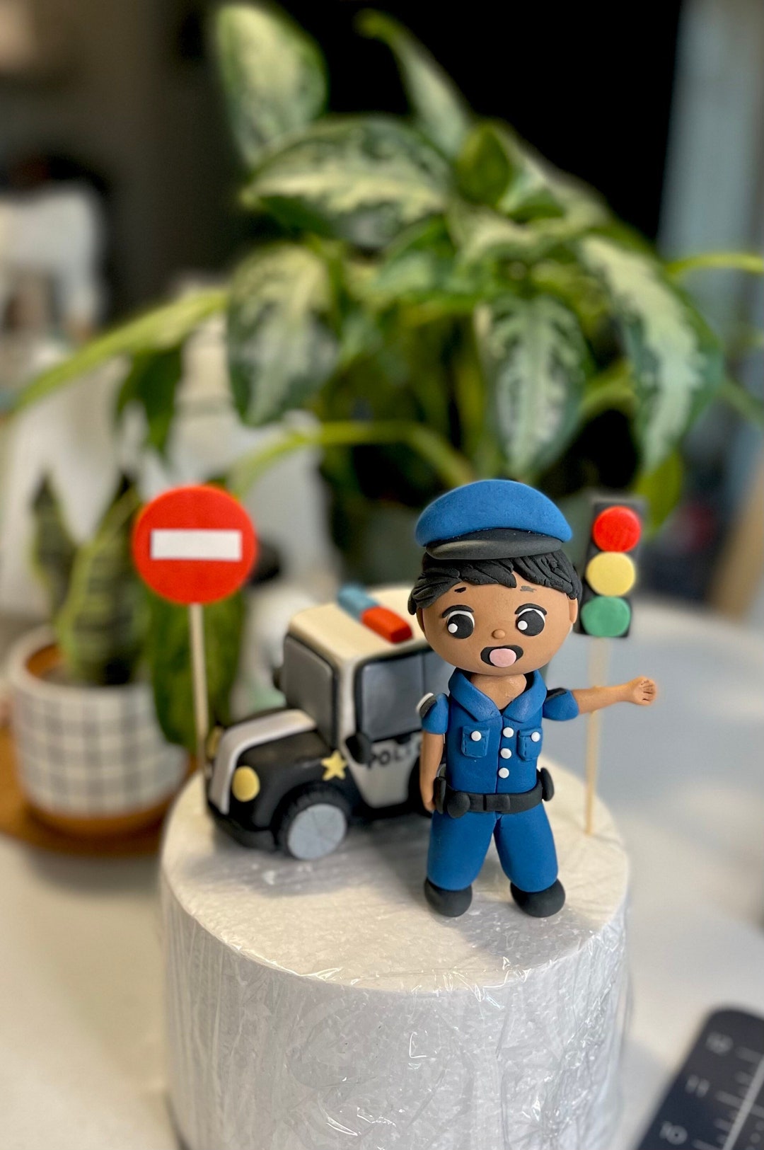 Policeman Fondant Cake Toppers, Police Car Cake Figurine Birthday Party ...