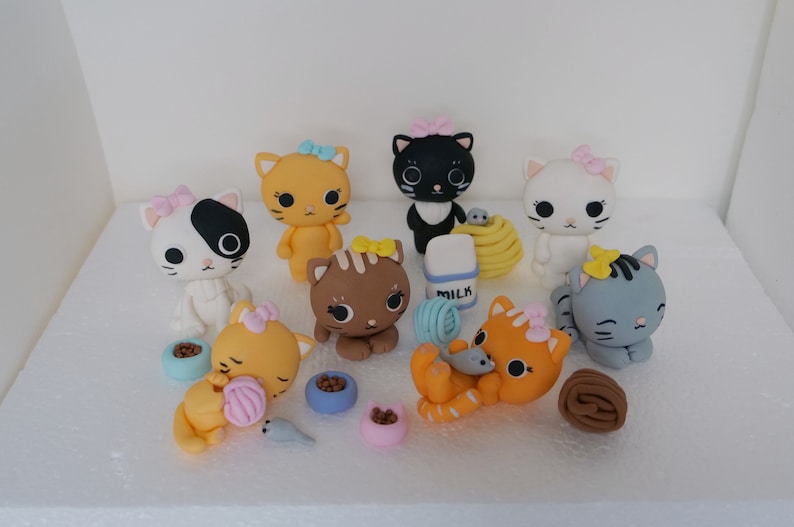 Cats Fondant Cake Topper, Kitty Cake Topper Set, Kitten Cake Topper ...