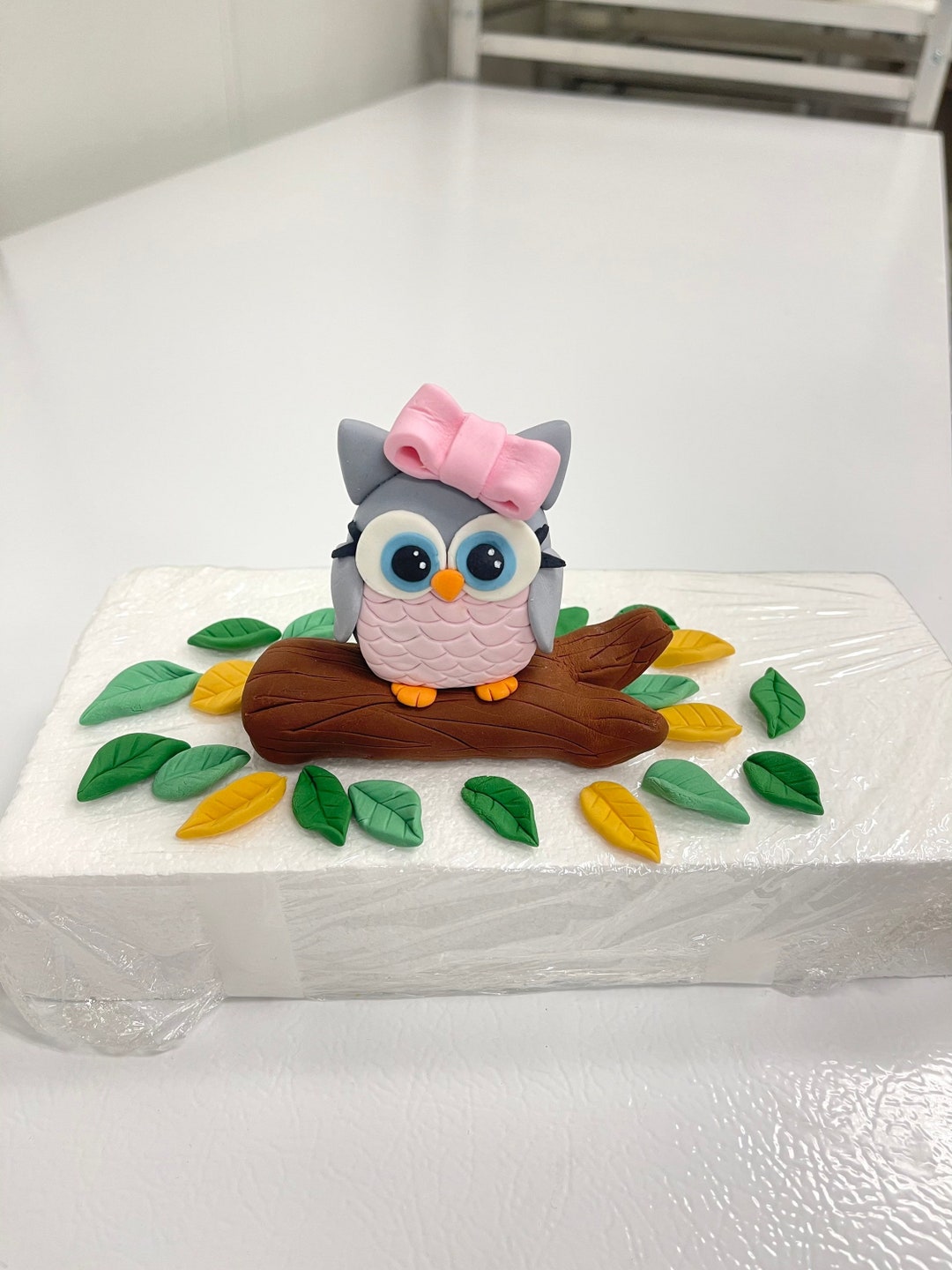 Fondant Grey Owl Cake Topper Baby Shower, First Birthday Party, Wooden ...