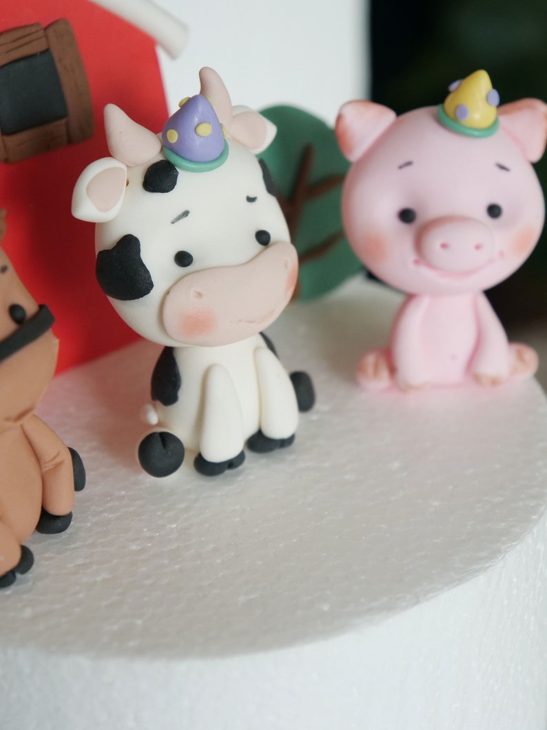 Farm Cake Topper With Party Hats, Baby Shower Fondant Cupcake Cow Horse ...
