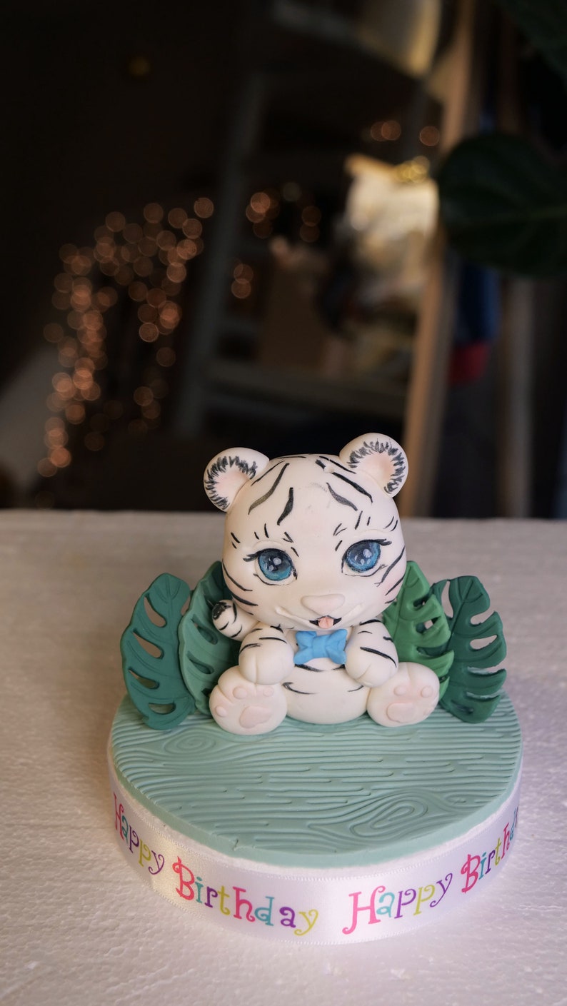 White Tiger Cake Topper Jungle Animals Fondant Figure With - Etsy