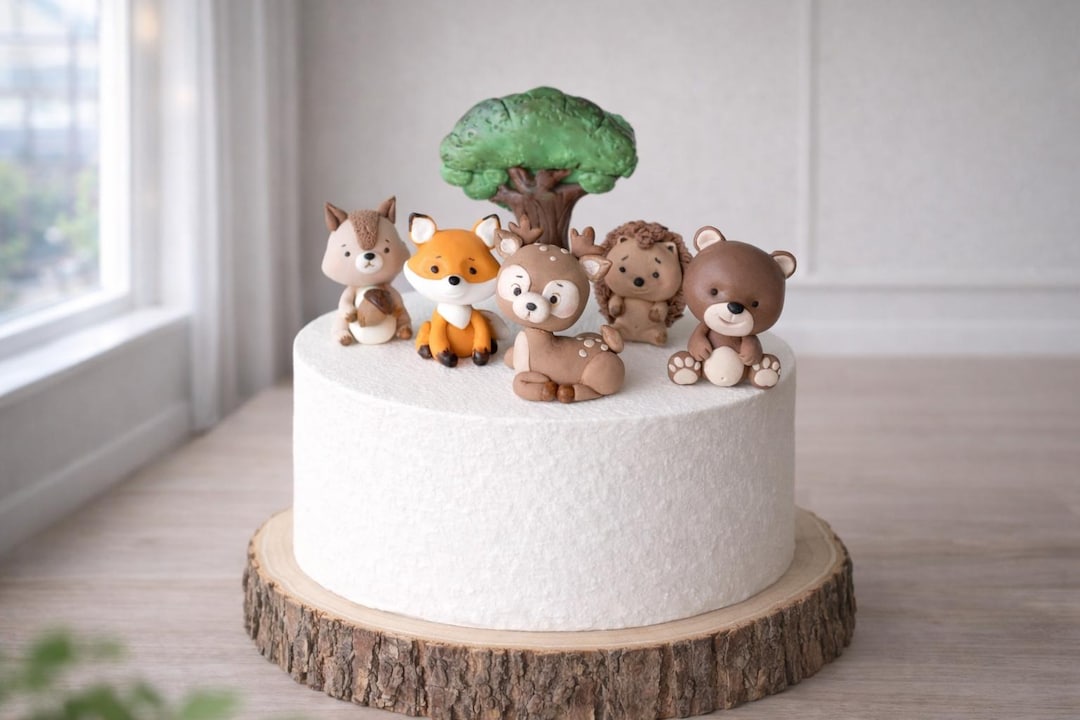 Woodland Animal Cake Topper, Fondant Deer, Fox, Bear, Squirrel, Raccoon ...