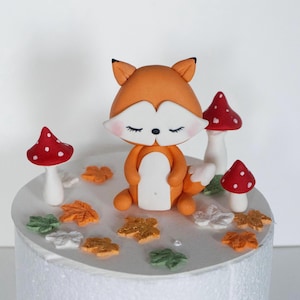 Fox Cake Topper, Fondant Sleeping Fox, With Toadstool Mushrooms, Fall ...