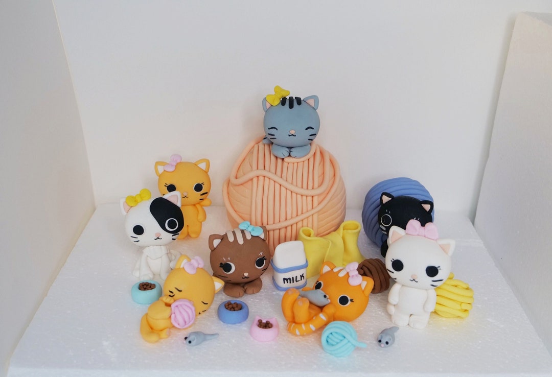 Cat Cake Topper, Fondant Kitty Cake Topper Set, Kitten Cake Topper, Cat ...