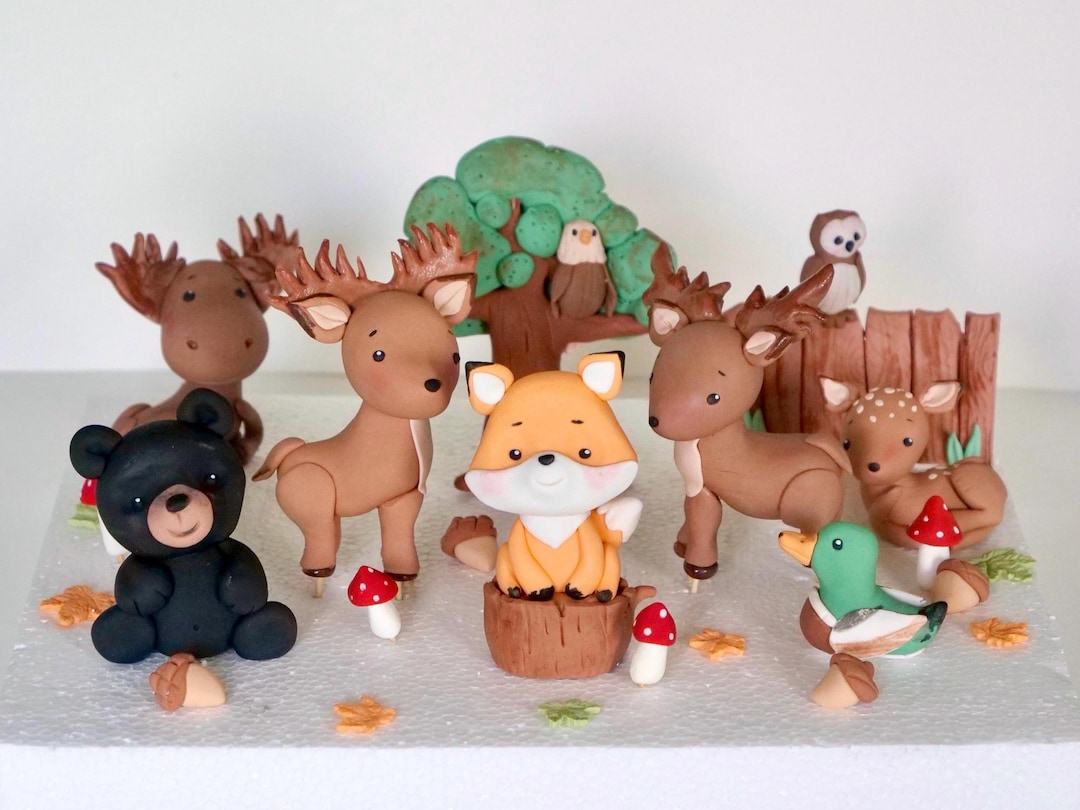 Woodland Animals Cake Toppers, Made of Fondant: Bear, Moose, Fox, Elk ...