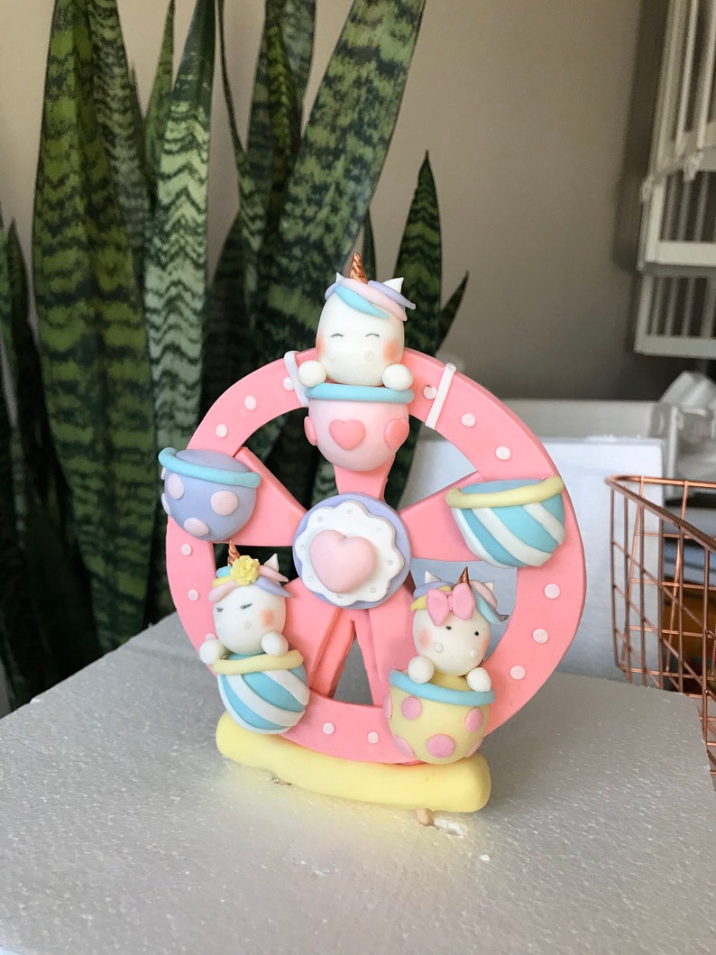 Unicorn Ferris wheel fondant cake topper figurine cute | Etsy