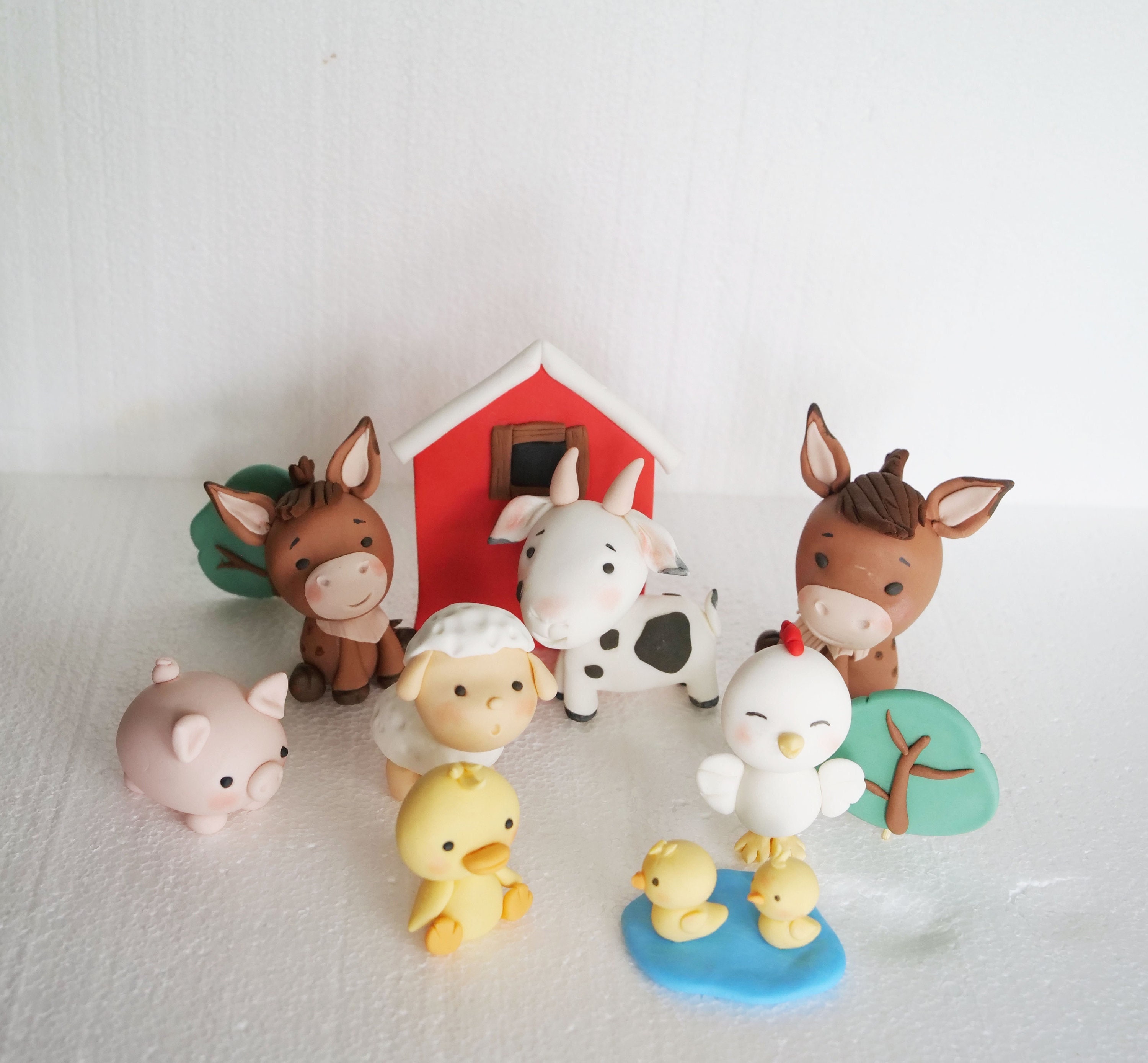 Farm Topper Cake Baby Shower Fondant Cupcake Cow Horse Pig Duck Goat ...