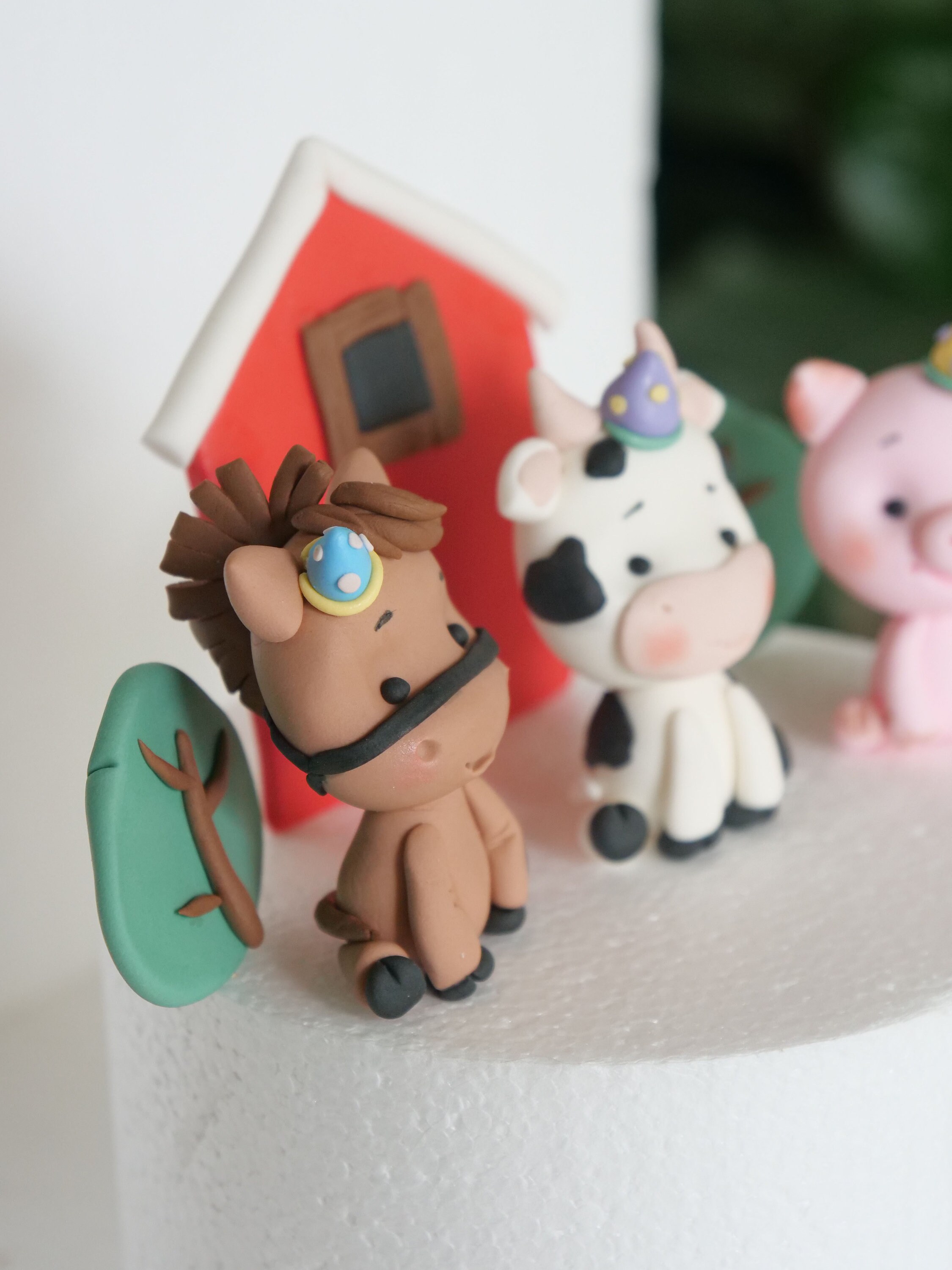 Farm Cake Topper With Party Hats, Baby Shower Fondant Cupcake Cow Horse ...