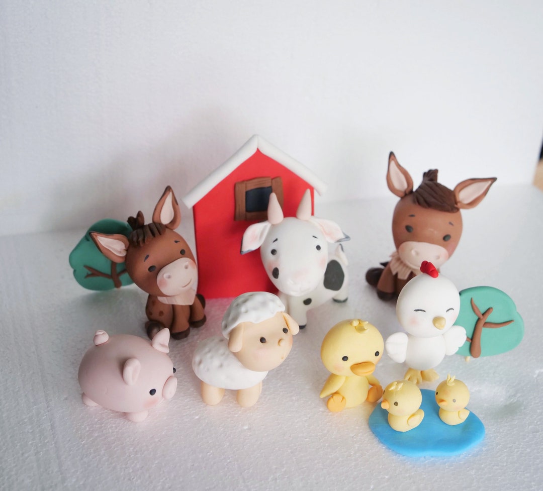 Farm Topper Cake Baby Shower Fondant Cupcake Cow Horse Pig Duck Goat ...