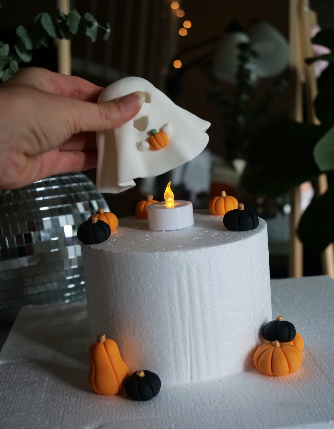 Ghost Fondant Cake Topper With Led Candle, Halloween Edible Fall ...