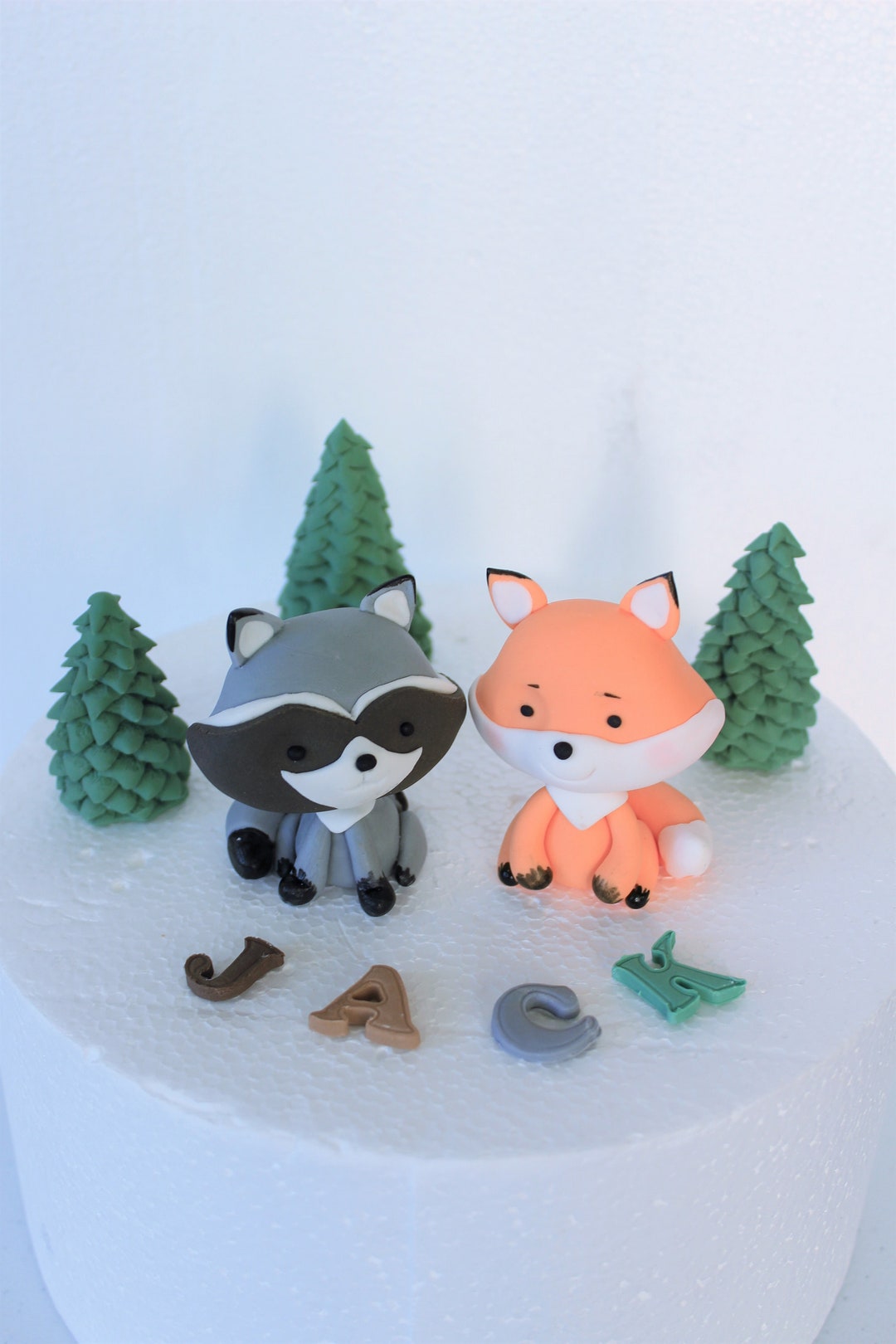 Fondant Fox and Raccoon Cake Toppers, 3D Figurine Edible Decoration ...