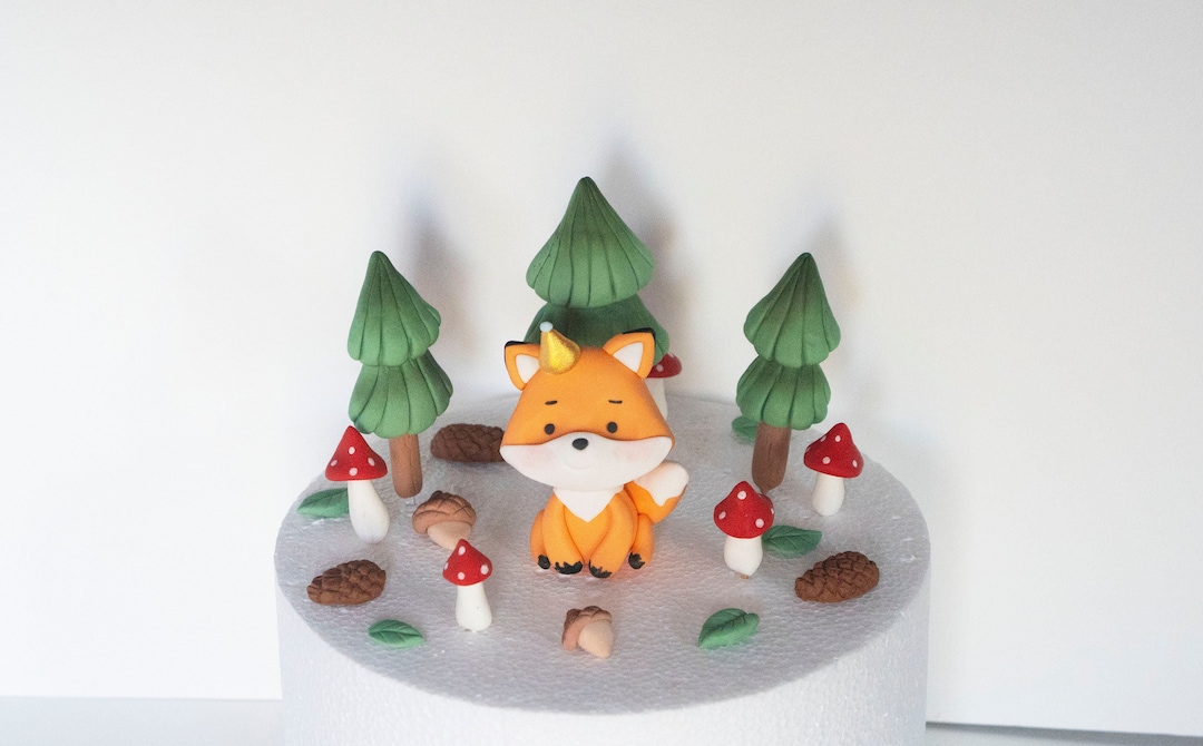 Fox Cake Topper Fondant, Fox Figure Birthday Party Decoration, Woodland ...