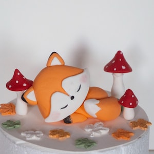 Fox Cake Topper, Fondant Sleeping Fox, With Toadstool Mushrooms, Fall ...
