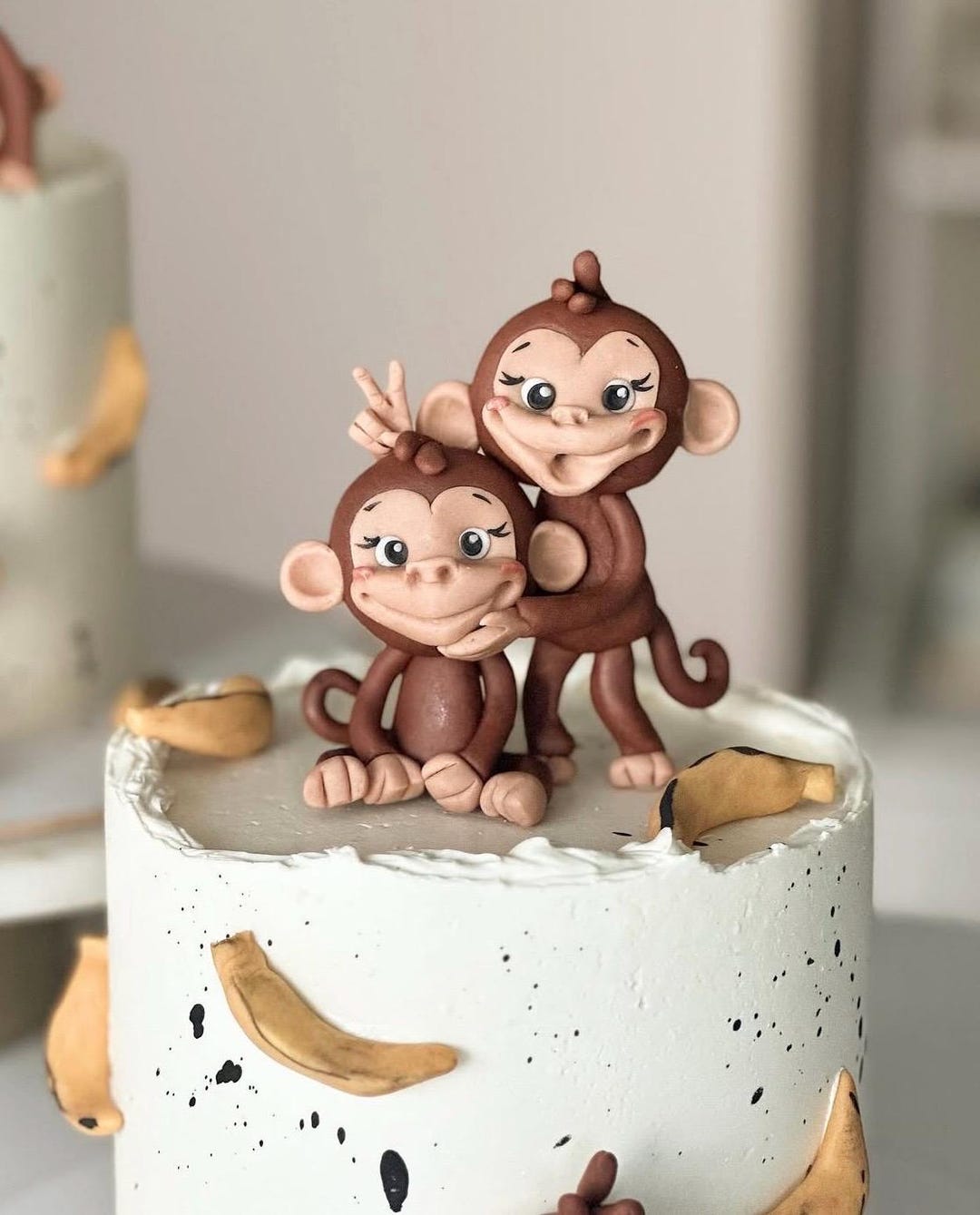 Monkey Cake Topper , Fondant Monkeys Figure, Monkey Birthday Party ...