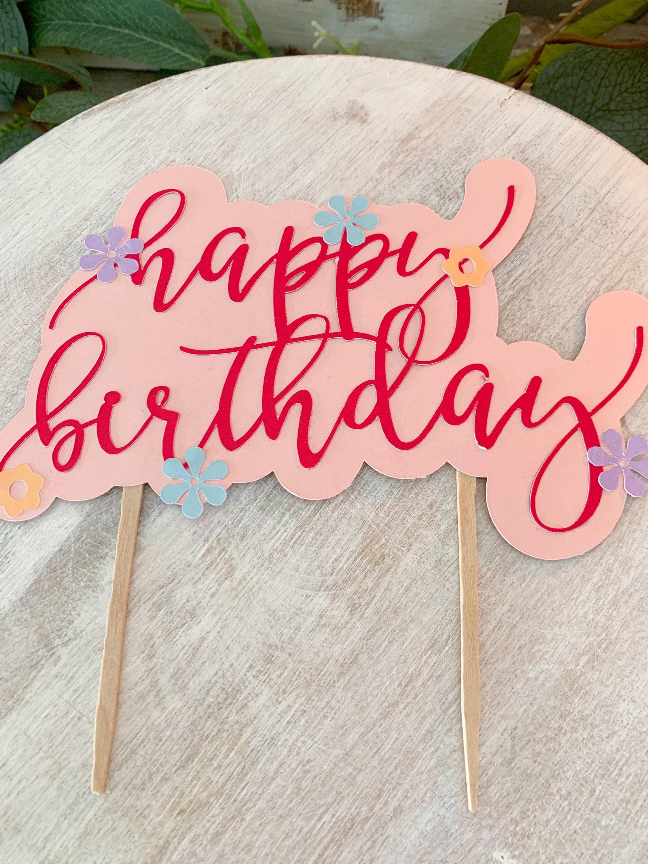 Pink Floral Happy Birthday Cake Topper Cake Topper for Little - Etsy