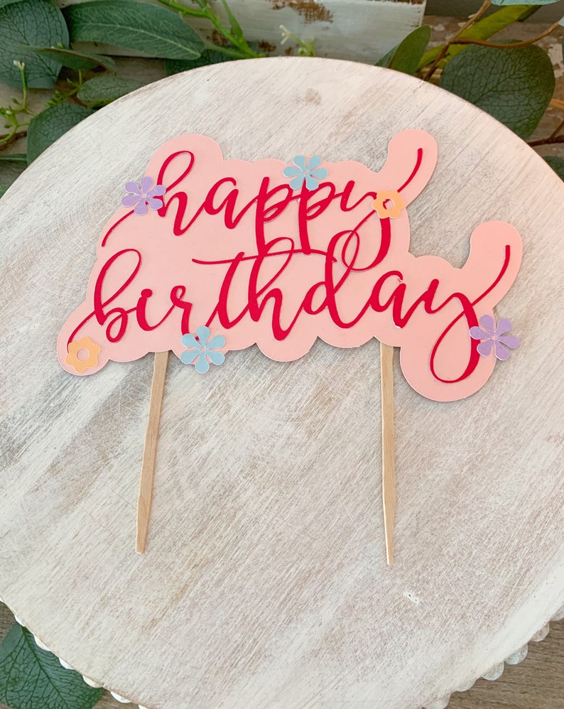 Rosa Floral Feliz Cumpleaños Cake Topper Cake Topper para el - Etsy México