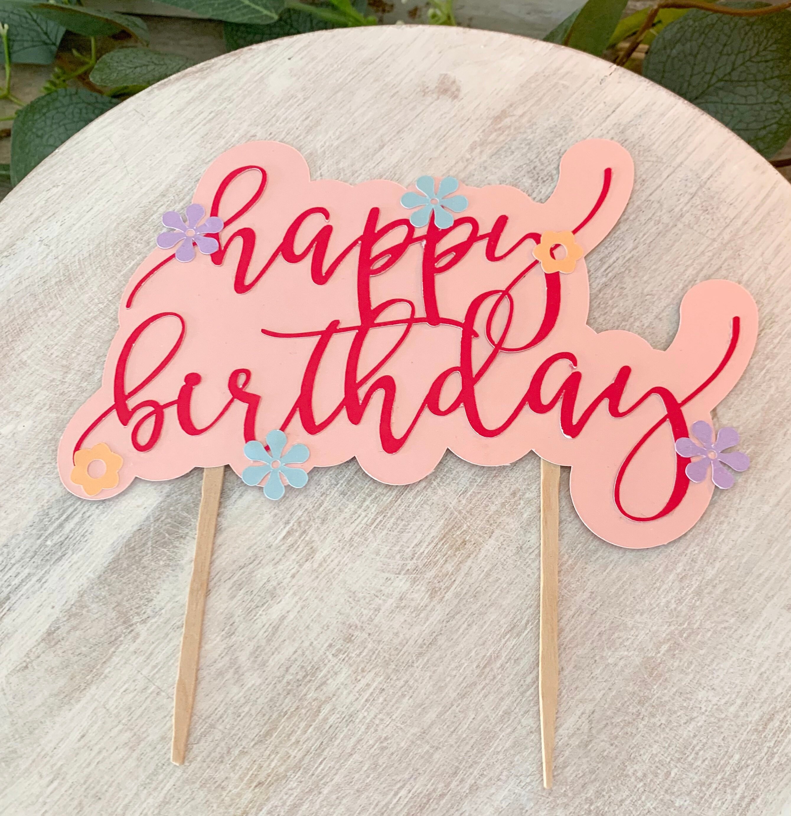 Pink Floral Happy Birthday Cake Topper Cake Topper for Little - Etsy