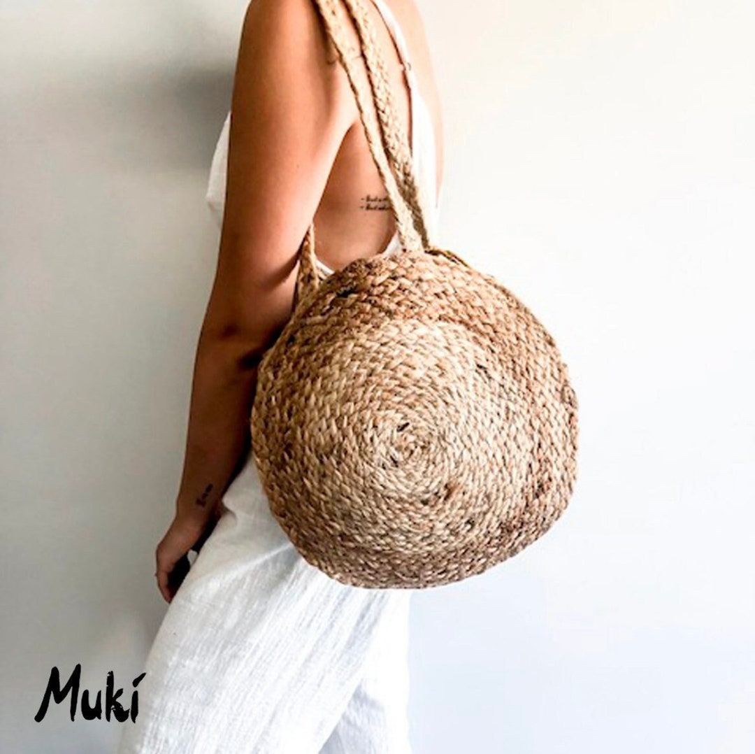 Round Jute Women Shoulder Bag Traditional Ethnic Handmade Ladies Purse ...