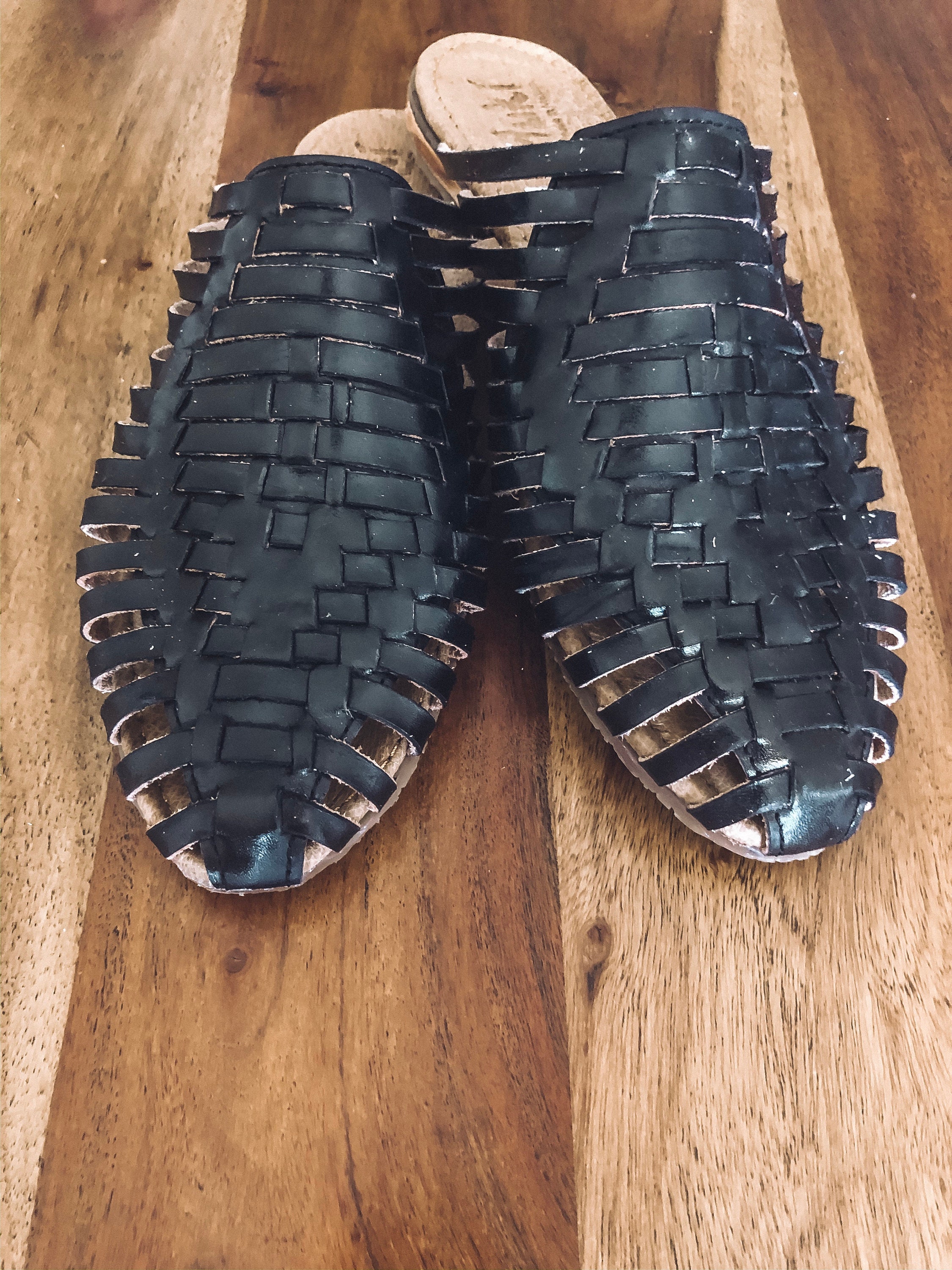 Hand Made Mexican Huarache Shoes Mules in Tan and Black - Etsy