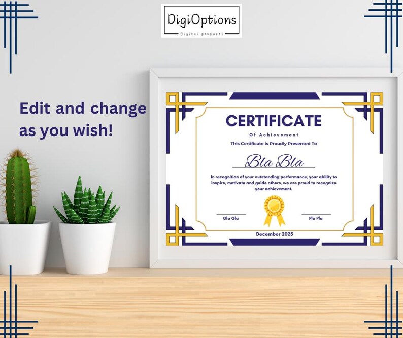 Editable Certificate Award of Achievement Template, Printable ...