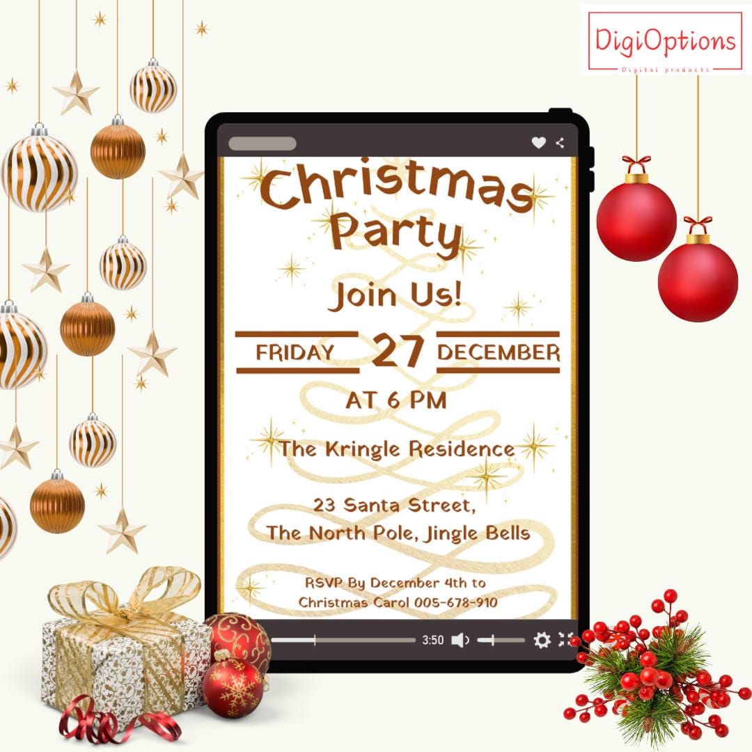 Editable Christmas Party Invitation, Party Invitation Template, Digital ...