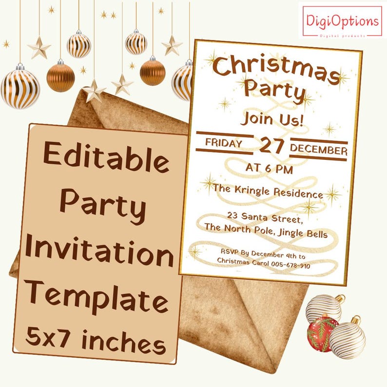 Editable Christmas Party Invitation, Party Invitation Template, Digital ...