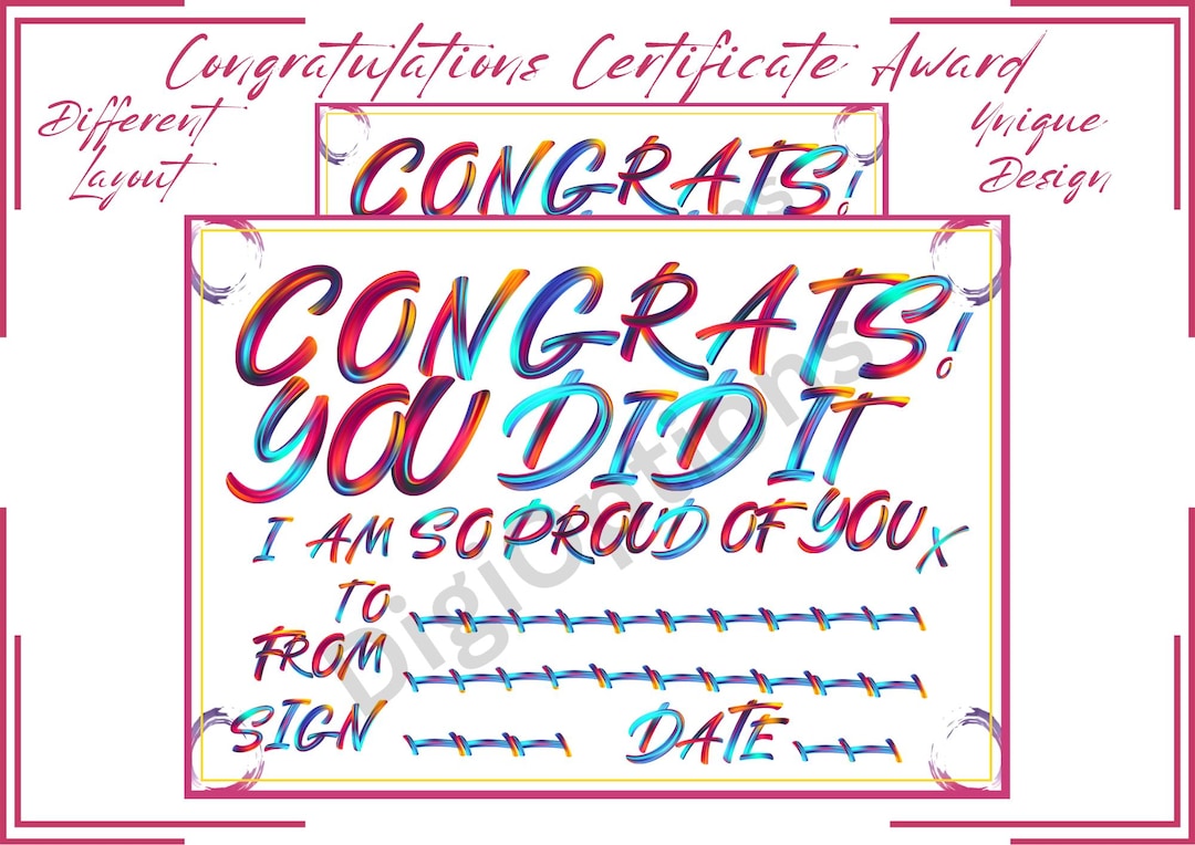 Award Certificate Congratulations You Did It Printable Unique Design ...