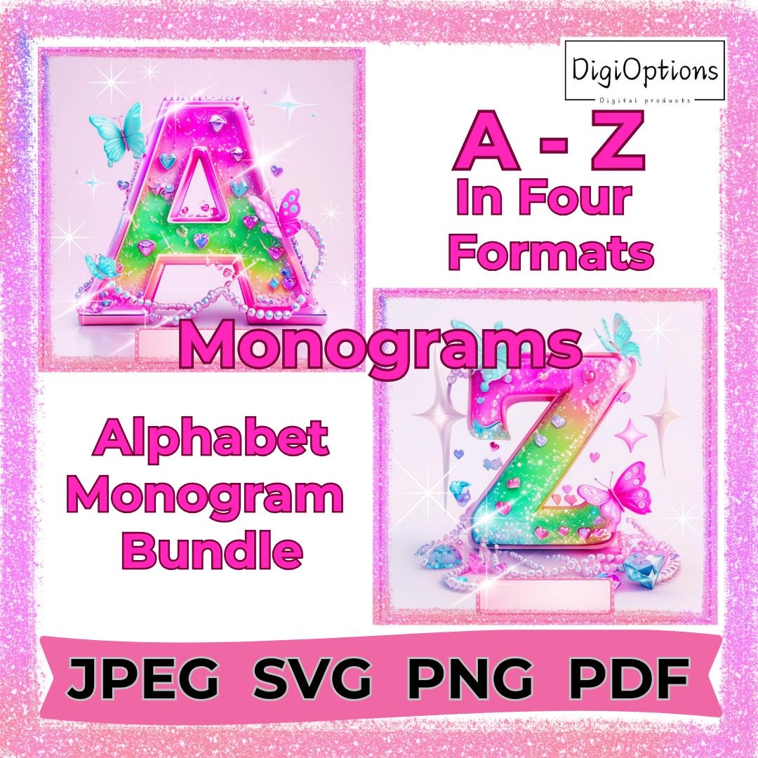 Monograms, Digital, Monogram Alphabet Bundle, Monograms Png, Monograms ...
