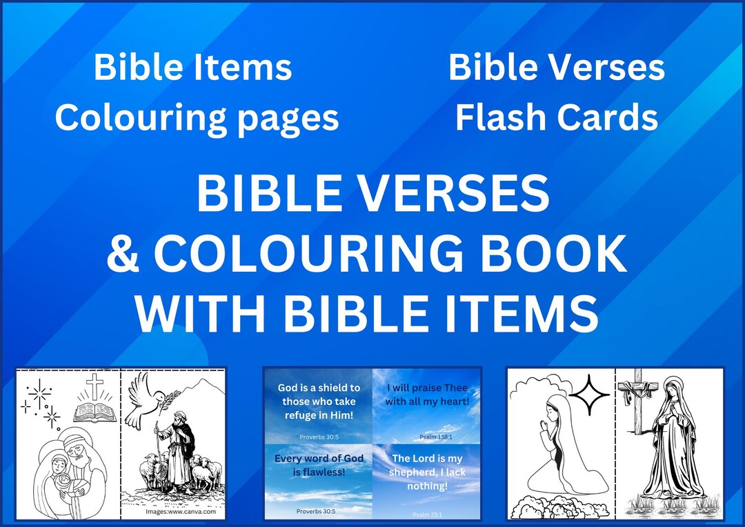 Bible Verses and Bible Items Colouring Pages Flash Cards the Story of ...